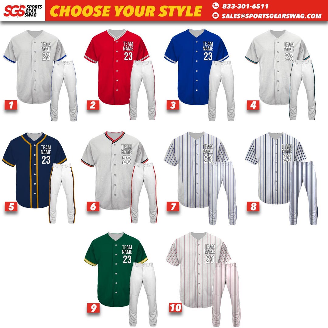 SGS Premium Baseball Game Uniform - Custom Team Name & Number, Full ...