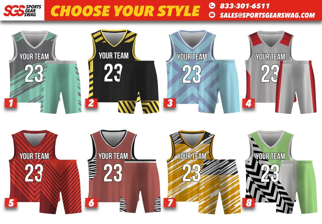 SGS Custom Basketball Uniform Team Name & Number, Full Sublimation ...