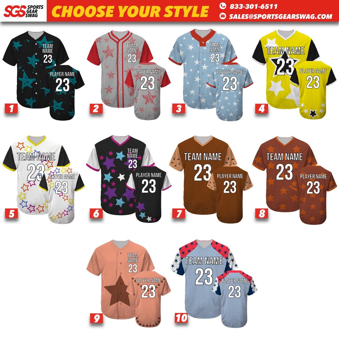 SGS Custom Stars Baseball Jersey Team Name & Number, Full Sublimation ...