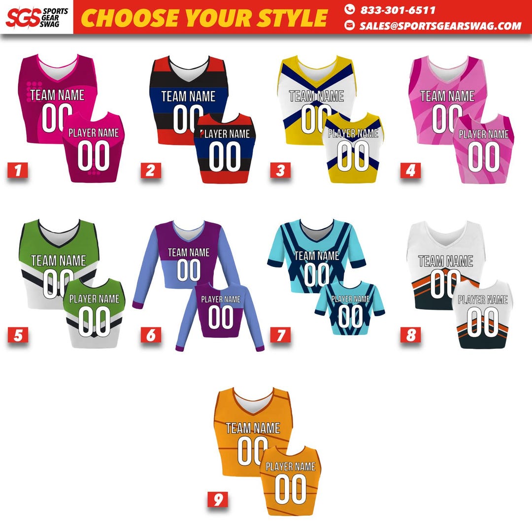 SGS Custom Cheerleading Jersey Team Name & Number, Full Sublimation ...