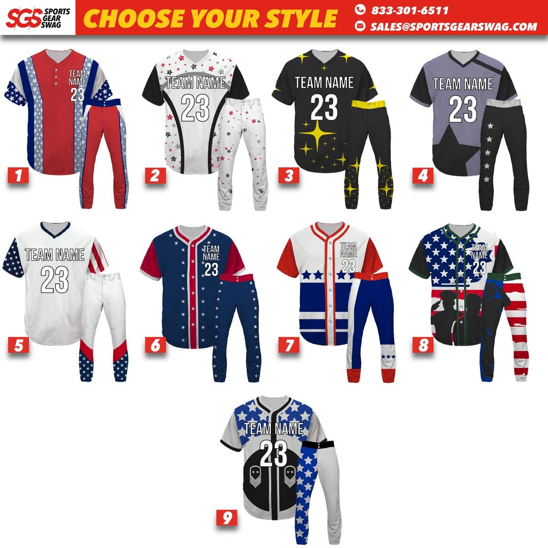 SGS Premium Baseball Game Uniform - Custom Team Name & Number, Full ...