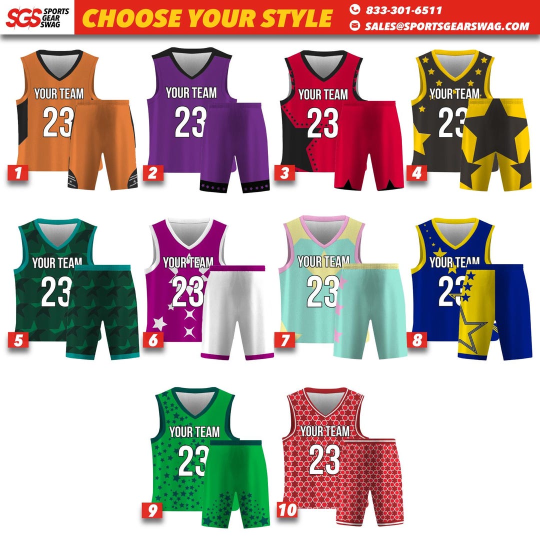 SGS Star Reversible Basketball Uniform Team Name & Number, Full ...
