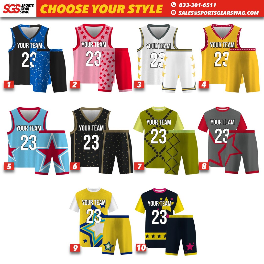 SGS Star Reversible Basketball Uniform Team Name & Number, Full ...