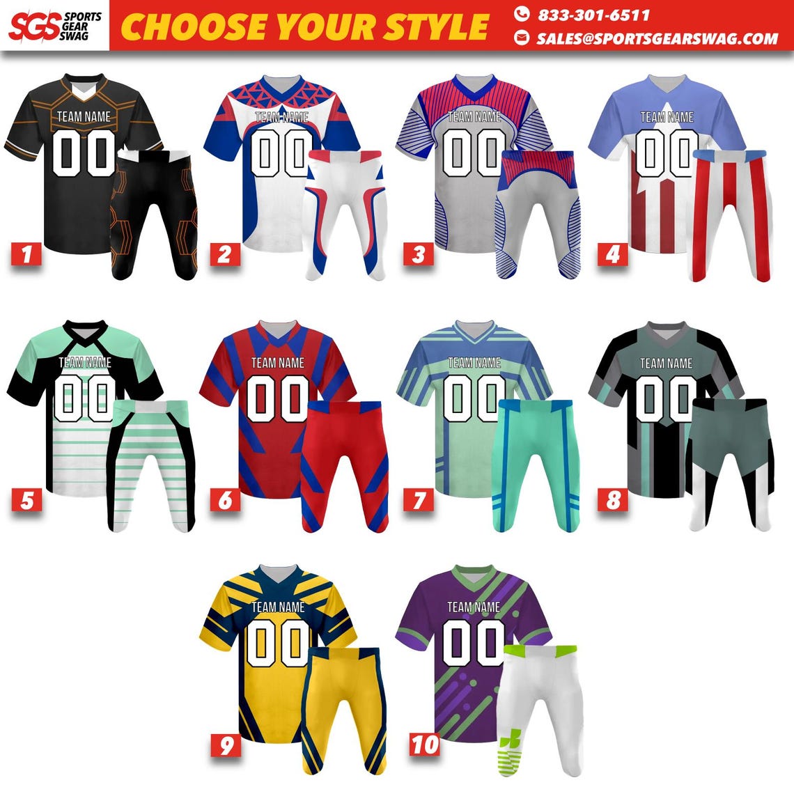 SGS Premium Football Game Uniform - Custom Team Name & Number, Full ...