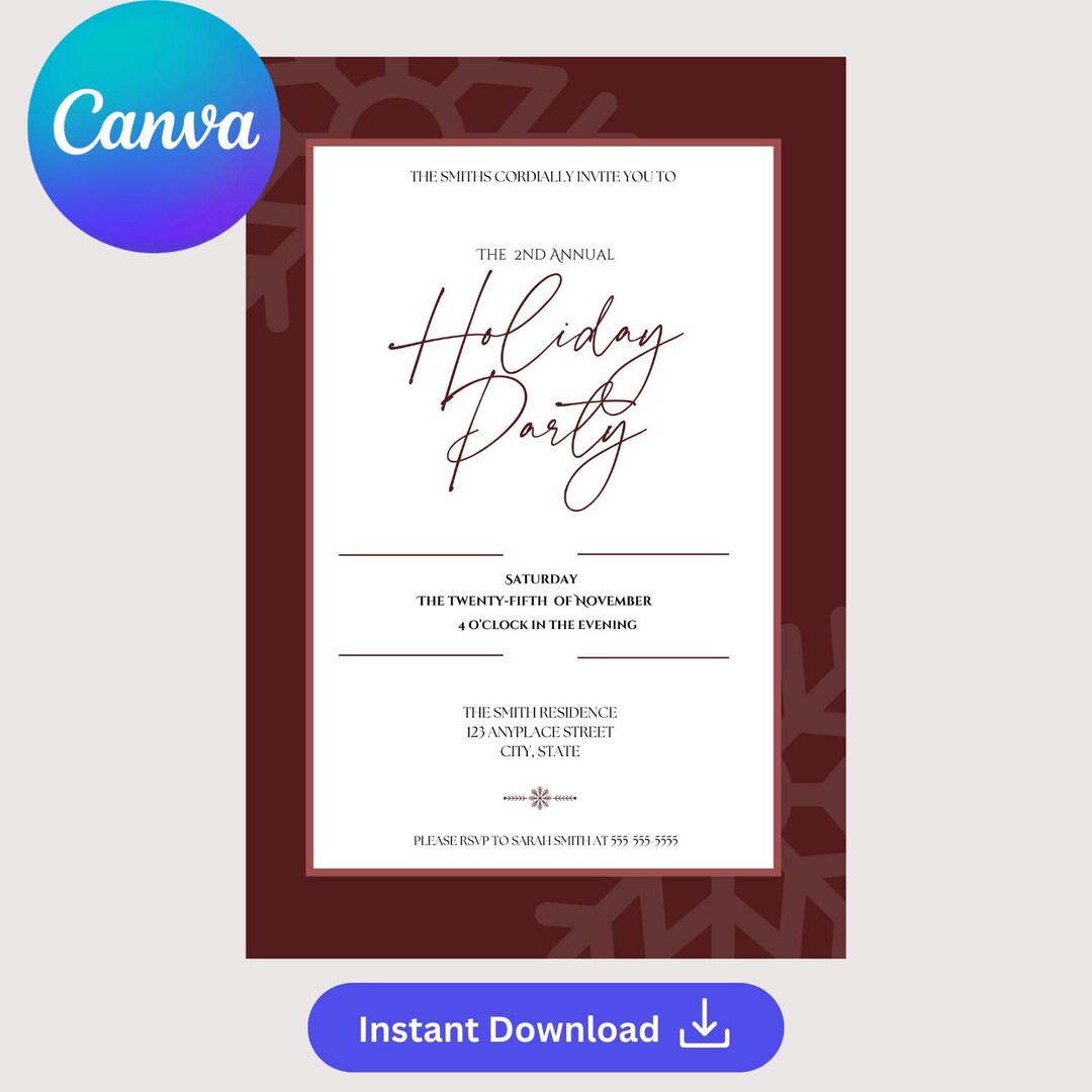 Editable Elegant Holiday Party Invitation | Christmas Party Invite ...