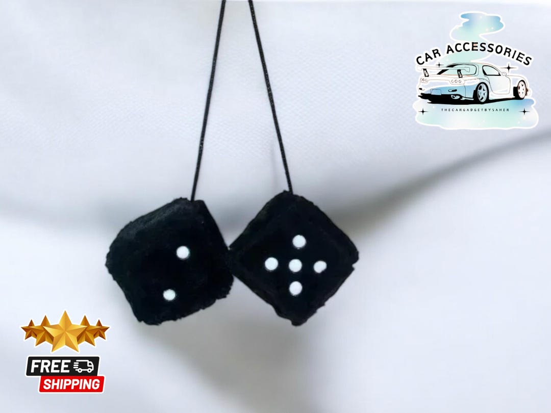 Retro Fuzzy Dice Car Charm | Plush Auto Interior Decor - Etsy