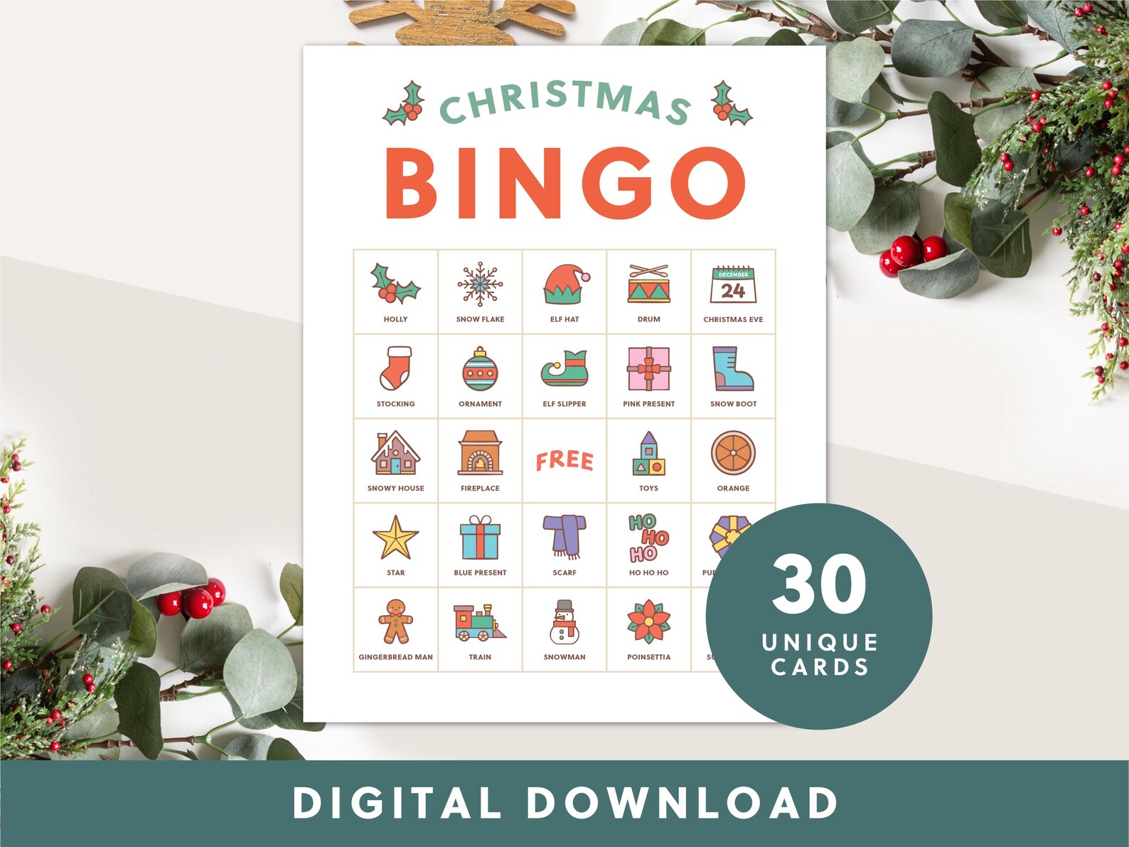Printable Christmas Bingo Game | 30 Cards | Instant Download | Fun ...