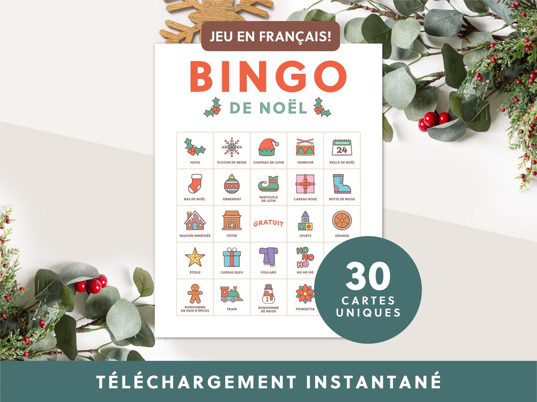 Jeu De Bingo Imprimable De Noël | 30 Cartes | Téléchargement Instantané ...
