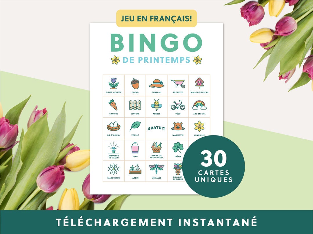 Jeu De Bingo Imprimable Pour Le Printemps | 30 Cartes | Téléchargement ...