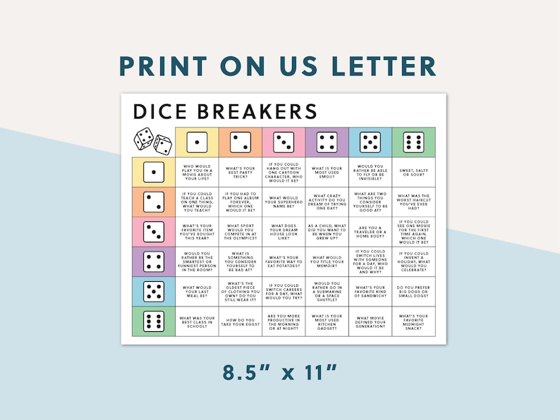 Ice Breaker Game | Dicebreakers | Instant Download | Dice Game | Work ...