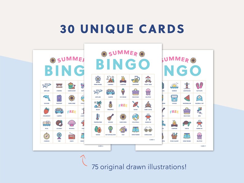 Printable Summer Bingo Game | 30 Cards | Instant Download | Fun Digital ...