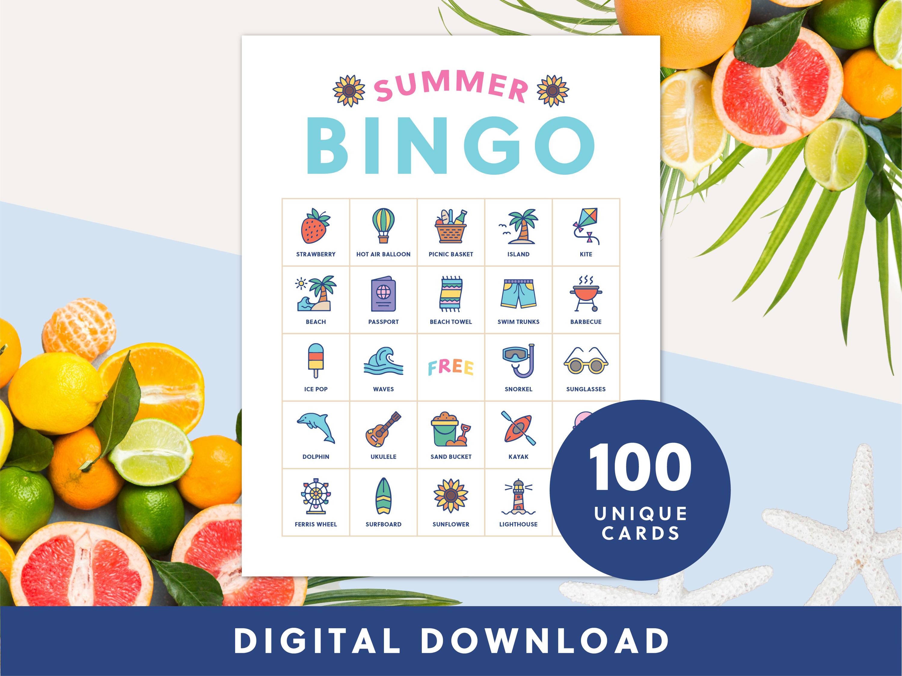 Printable Summer Bingo Game | 100 Cards | Instant Download | Fun ...