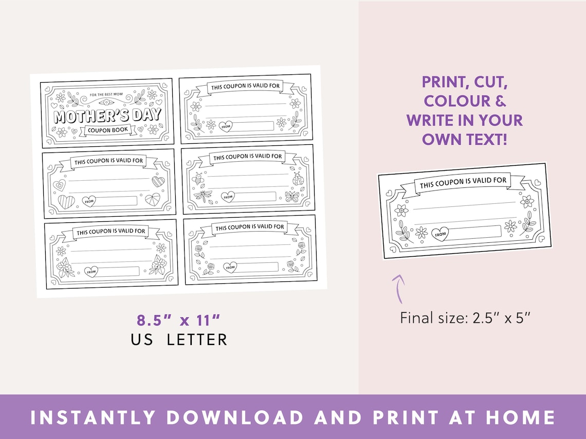Mother's Day Coupon Book | Printable Mom Gift | Activity for Kids ...
