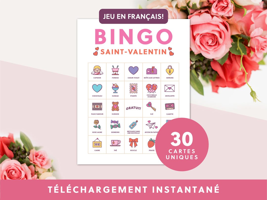 Jeu De Bingo Imprimable Pour La Saint-valentin | 30 Cartes ...