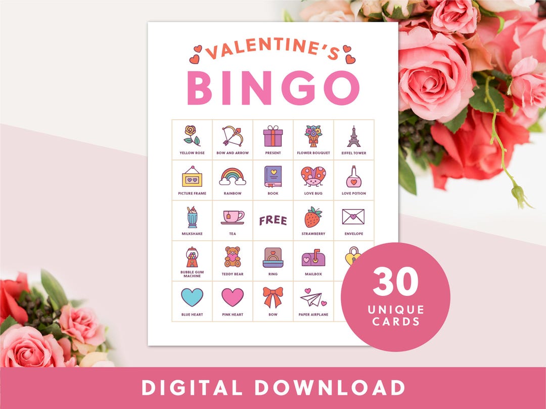 Printable Valentine's Day Bingo Game | 30 Cards | Instant Download ...