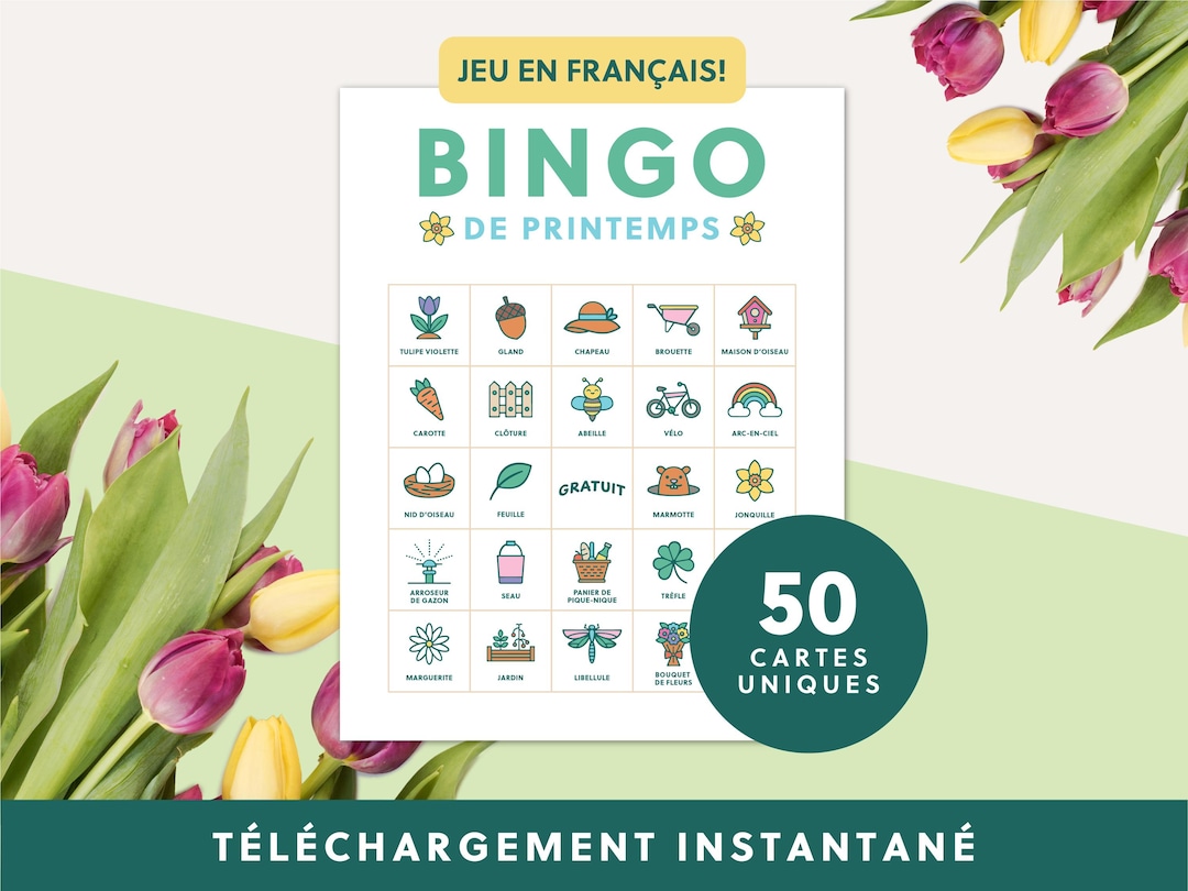 Jeu De Bingo Imprimable Pour Le Printemps | 50 Cartes | Téléchargement ...