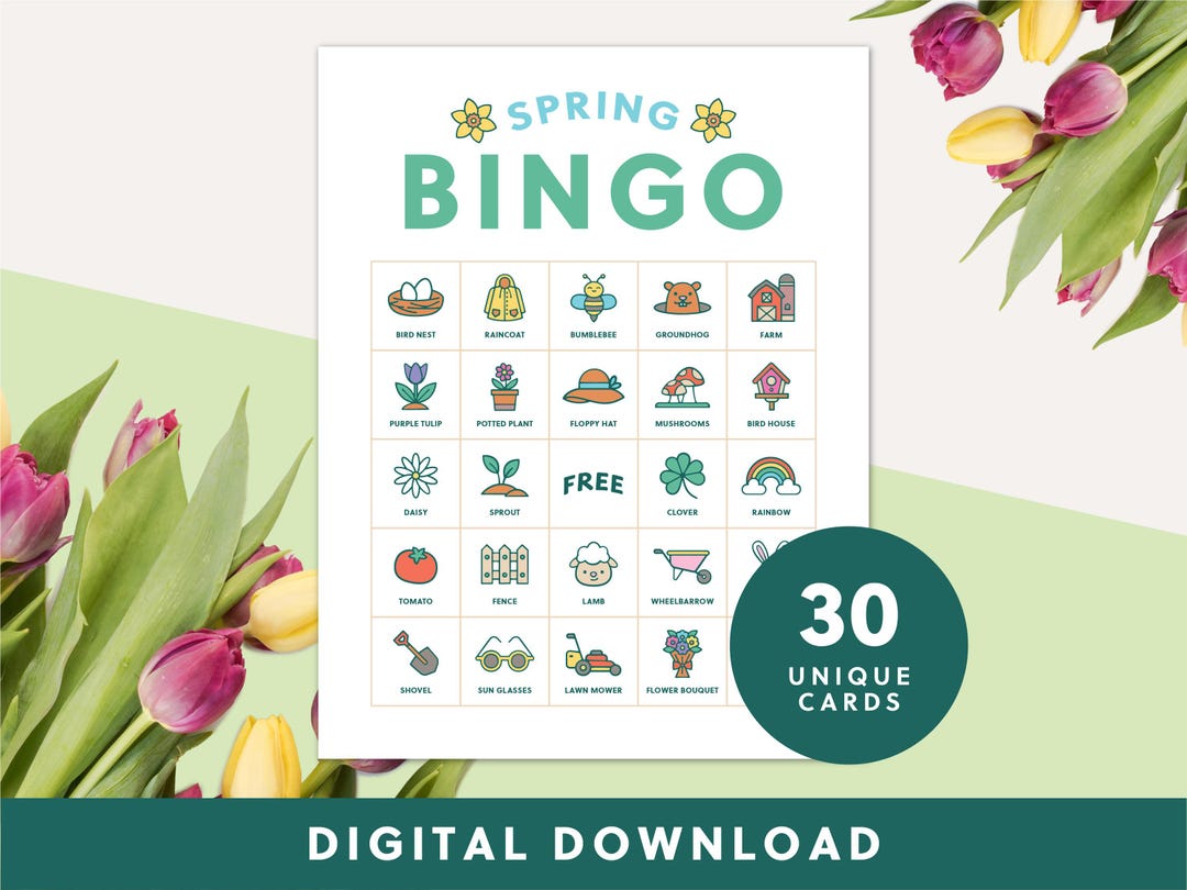 Printable Spring Bingo Game | 30 Cards | Instant Download | Fun Digital ...
