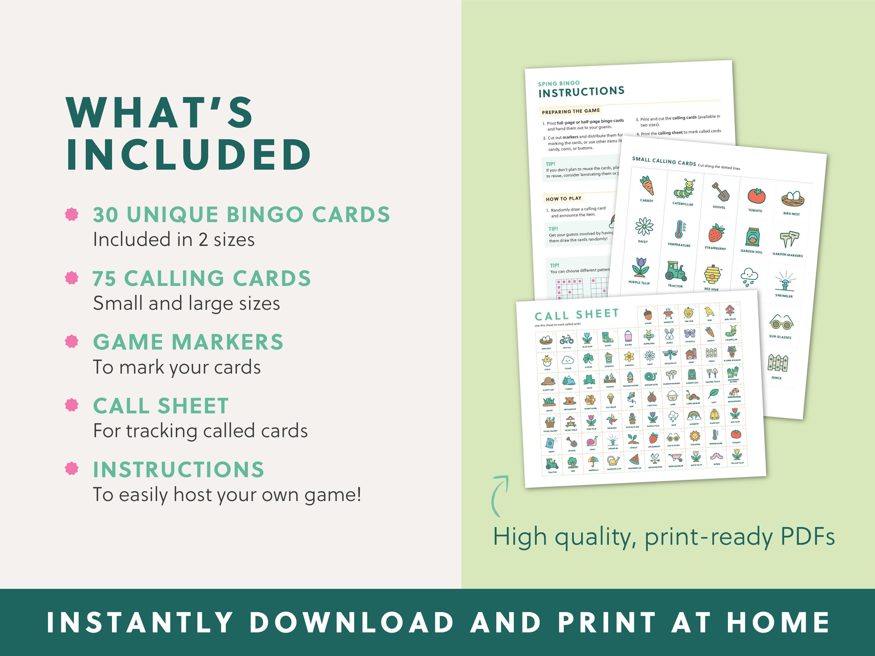 Printable Spring Bingo Game | 30 Cards | Instant Download | Fun Digital ...