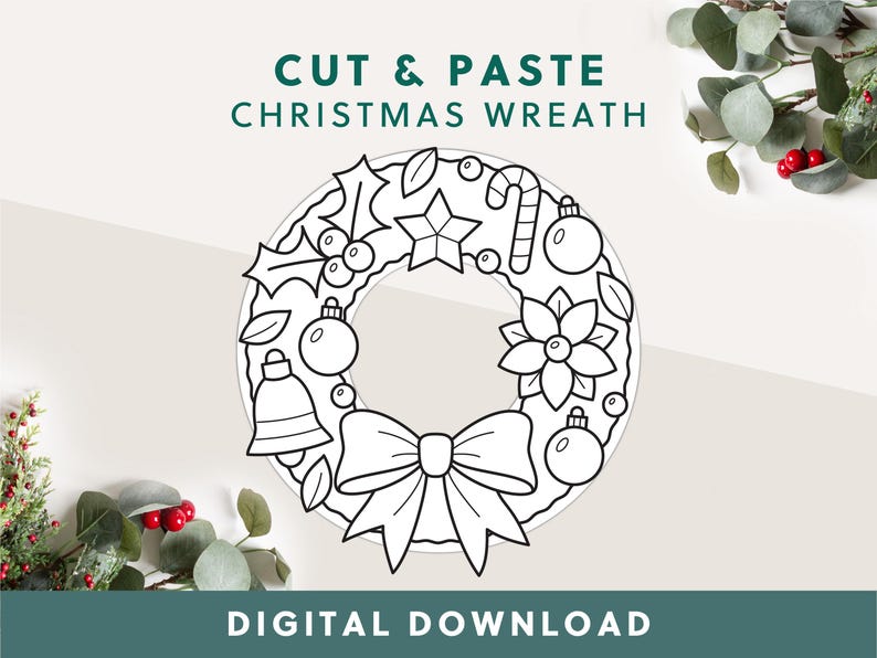 Cut and Paste Christmas Wreath Craft | Cut Out and Glue Activity ...