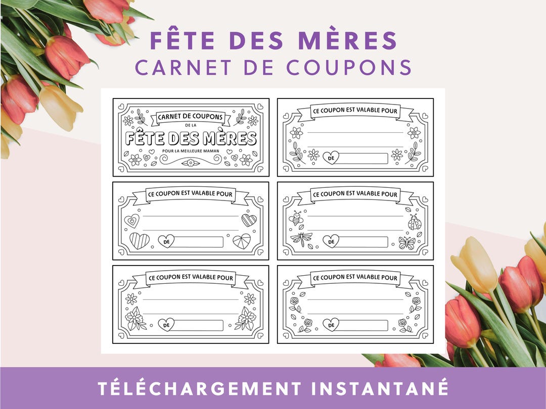 Carnet De Coupons Pour La Fête Des Mères | Cadeau à Imprimer Pour Maman ...
