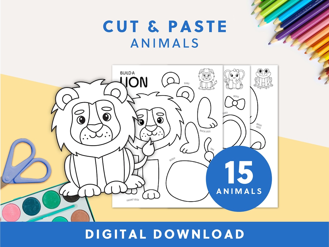 15 Cut and Paste Animals | Cut Out and Glue Activity | Printable Animal ...