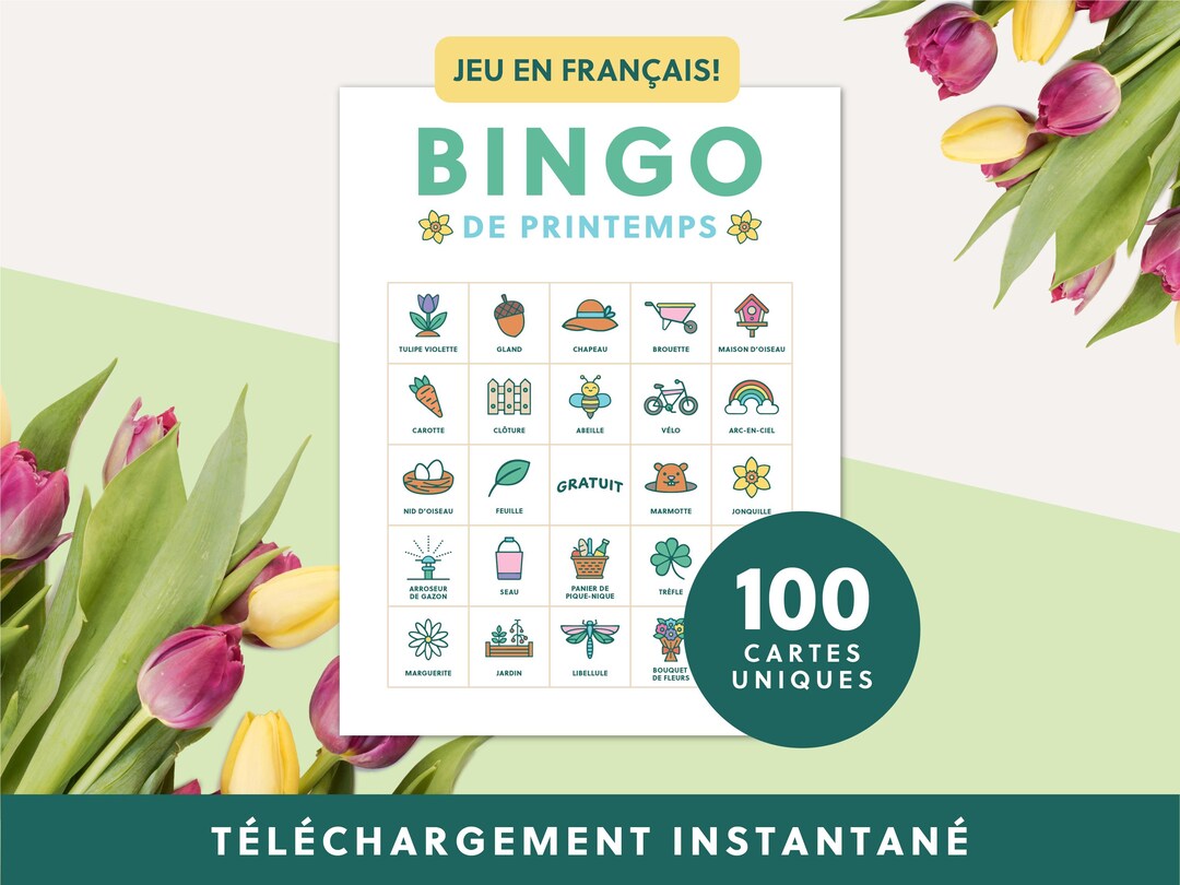 Jeu De Bingo Imprimable Pour Le Printemps | 100 Cartes | Téléchargement ...