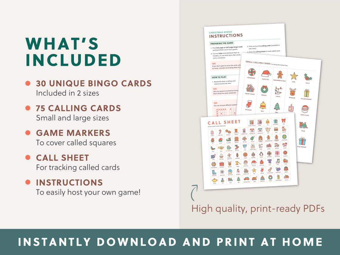 Printable Christmas Bingo Game | 30 Cards | Instant Download | Fun ...