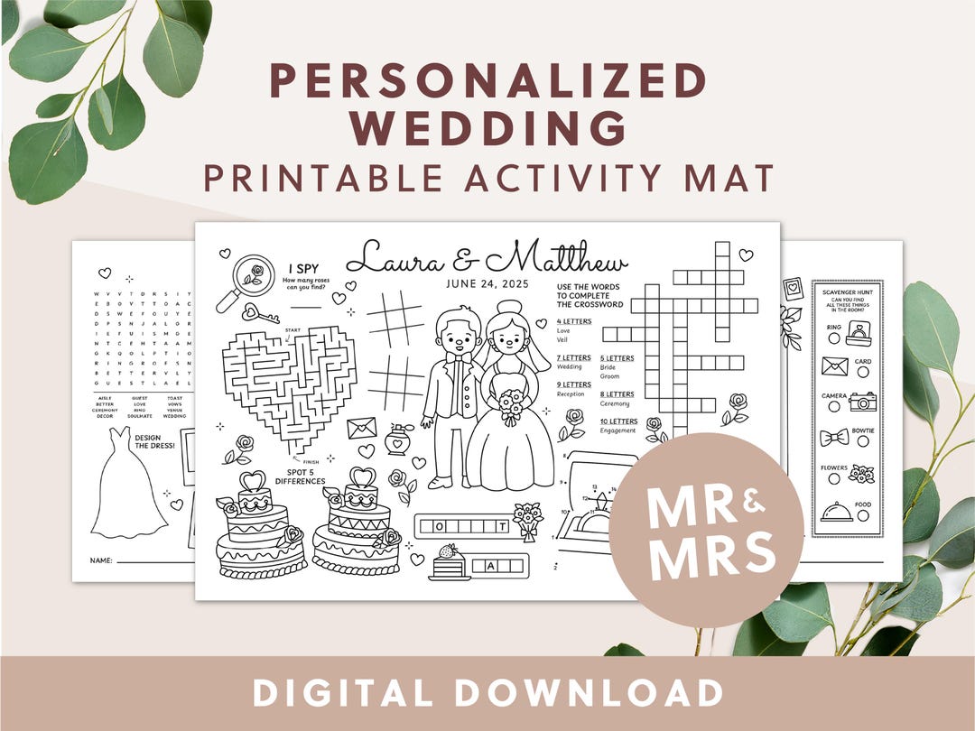 Personalized Wedding Activity Mats for Kids | Digital Download | Fun ...