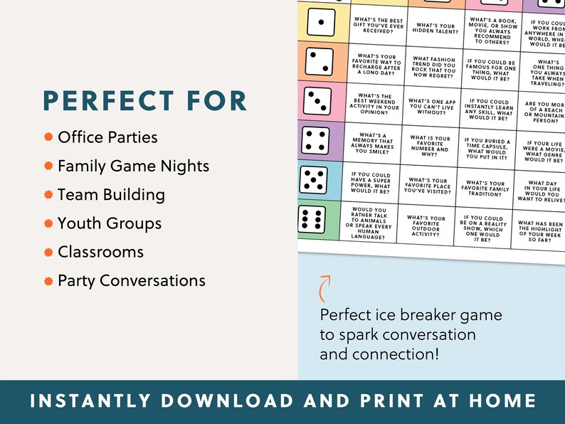 Ice Breaker Game | Dicebreakers | Instant Download | Dice Game | Work ...