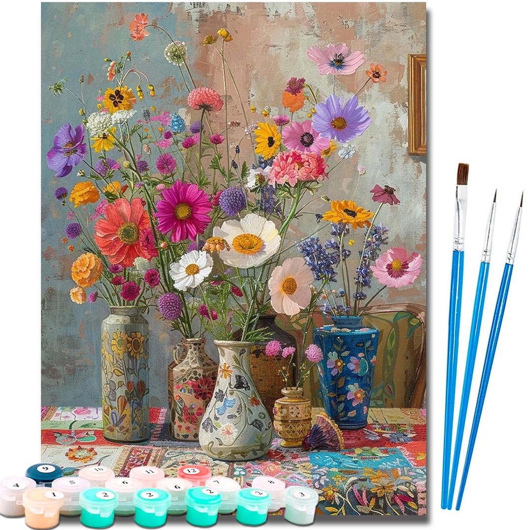 Flowers Paint by Numbers Kit | Oil Painting | DIY Canvas Art ...
