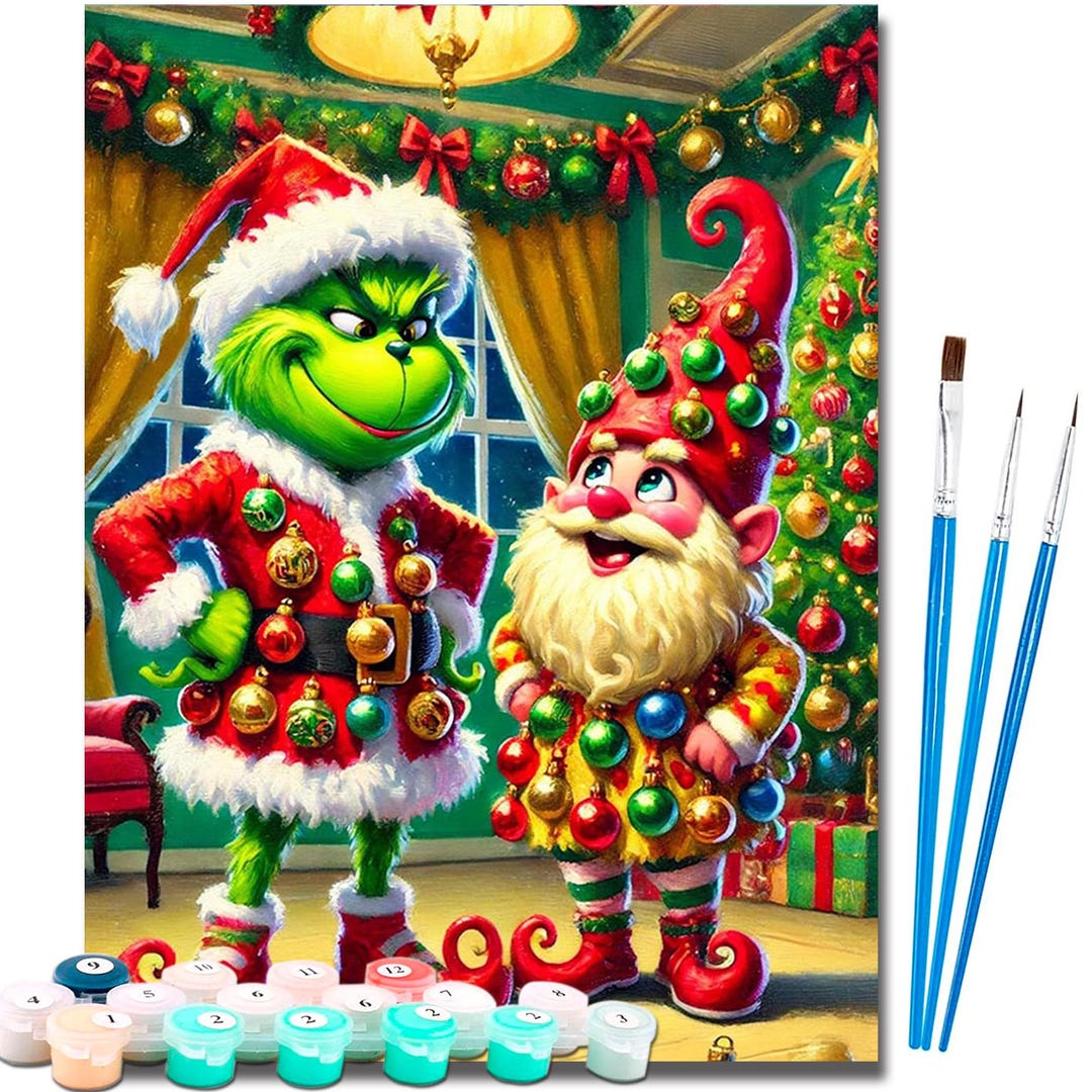 Grinch Paint by Numbers Kit: DIY Canvas Art, Christmas Decor,christmas ...