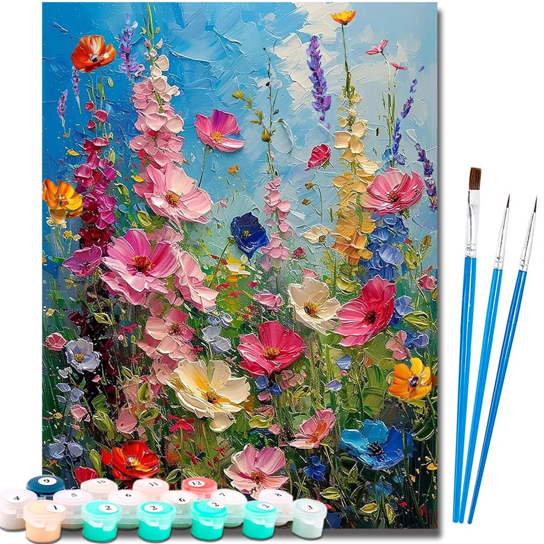 Flowers Paint by Numbers Kit | Oil Painting | DIY Canvas Art ...