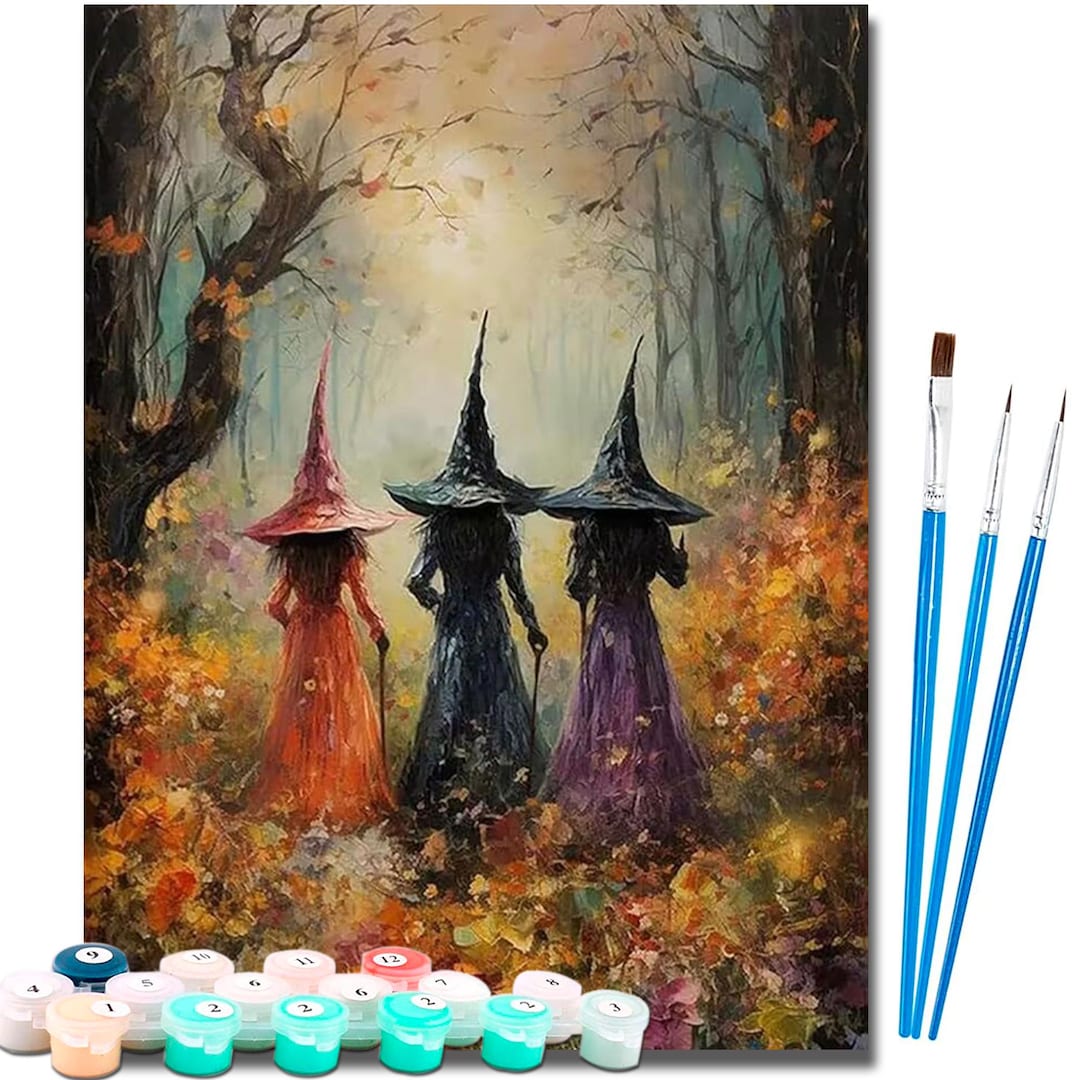 Witch Paint by Numbers Kit: DIY Canvas Art, Halloween Decor - Etsy
