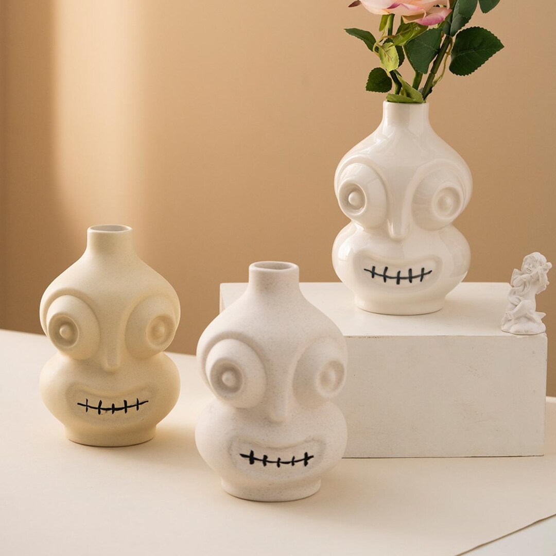 Nordic Ceramic Human Face Vase • Pottery Vases for Dried Flowers ...