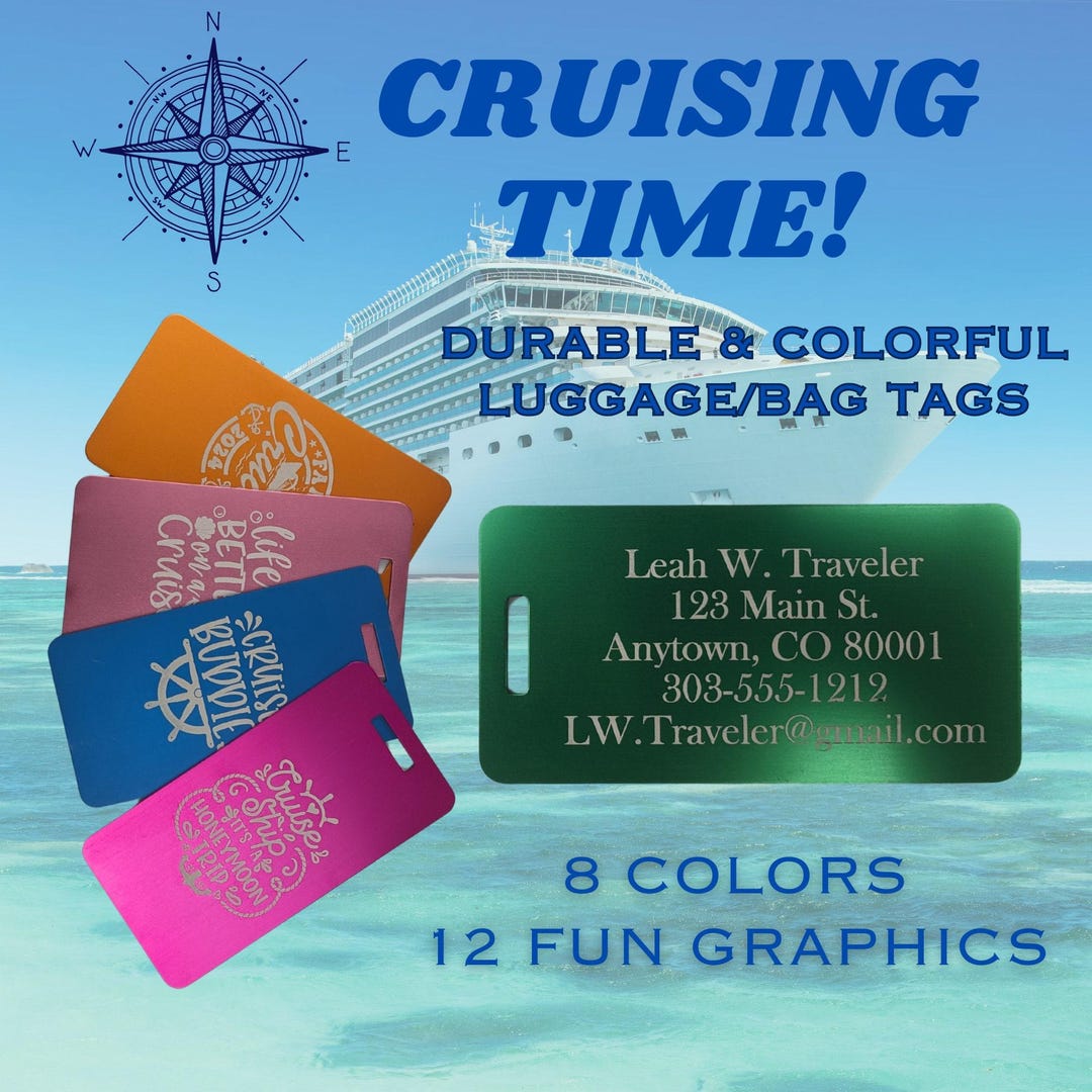 Cruising Time! - Aluminum Luggage/bag Tags - Personalized - Fun Sayings ...