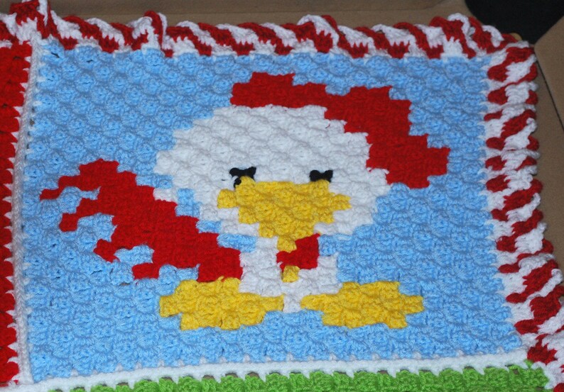 Crochet Farm Animal Afghan Baby Blanket Blue Rooster Yellow | Etsy