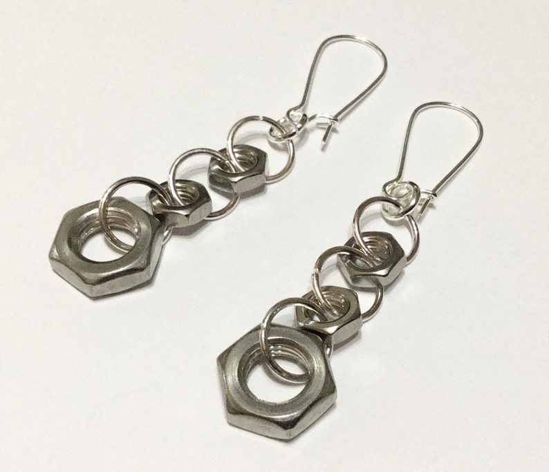 Industrial Hex Nut Bolt Metal Earrings Upcycled Stainless - Etsy