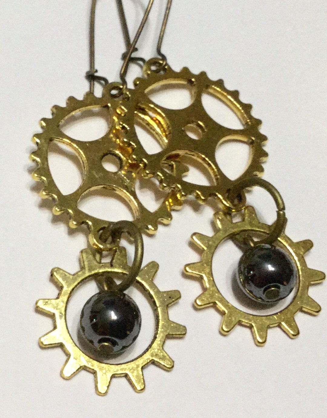 Steampunk Cog Earrings Upcycled Industrial Gold Metal Watch Part Gears ...