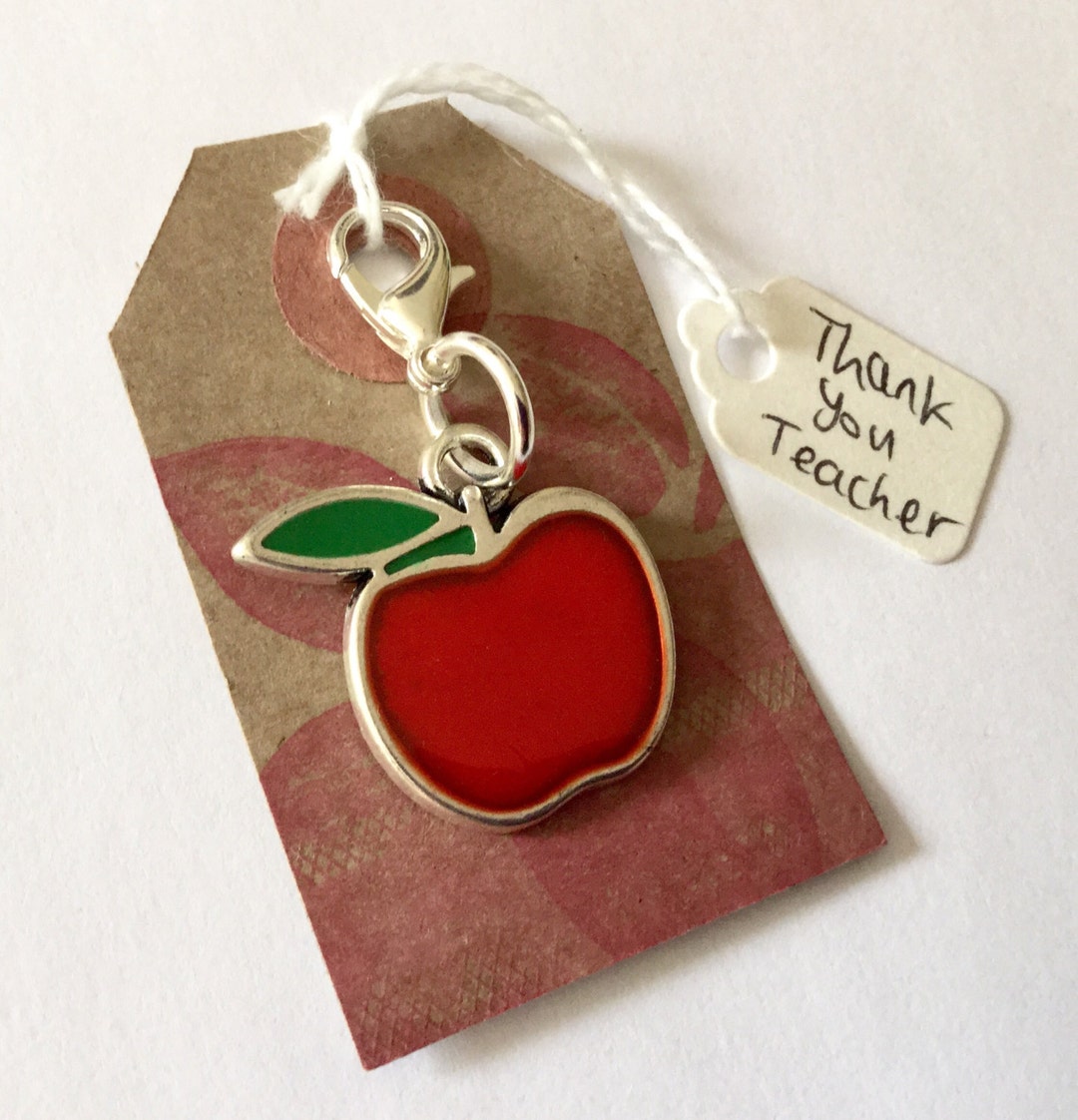 THANK YOU TEACHER Gift Red Apple Zipper Charm Clip to Purse Handbag ...