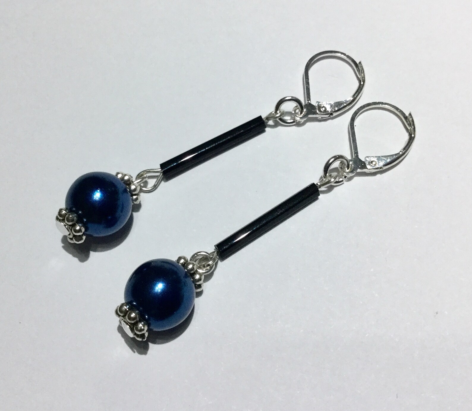 Art Deco 1920s Style Long DARK NAVY BLUE Flapper Earrings Upcycled From ...