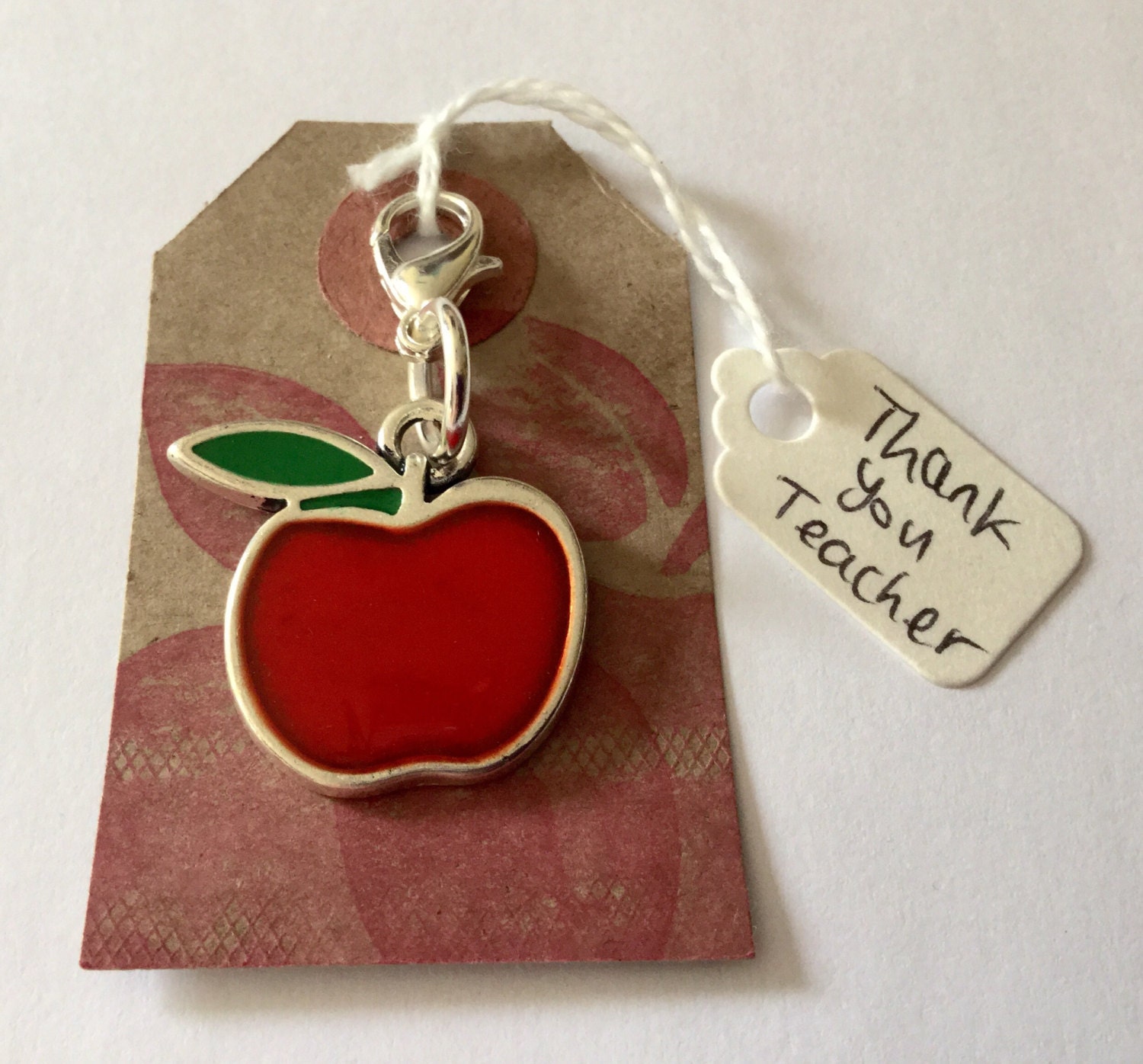 THANK YOU TEACHER Gift Red Apple Zipper Charm Clip to Purse Handbag ...