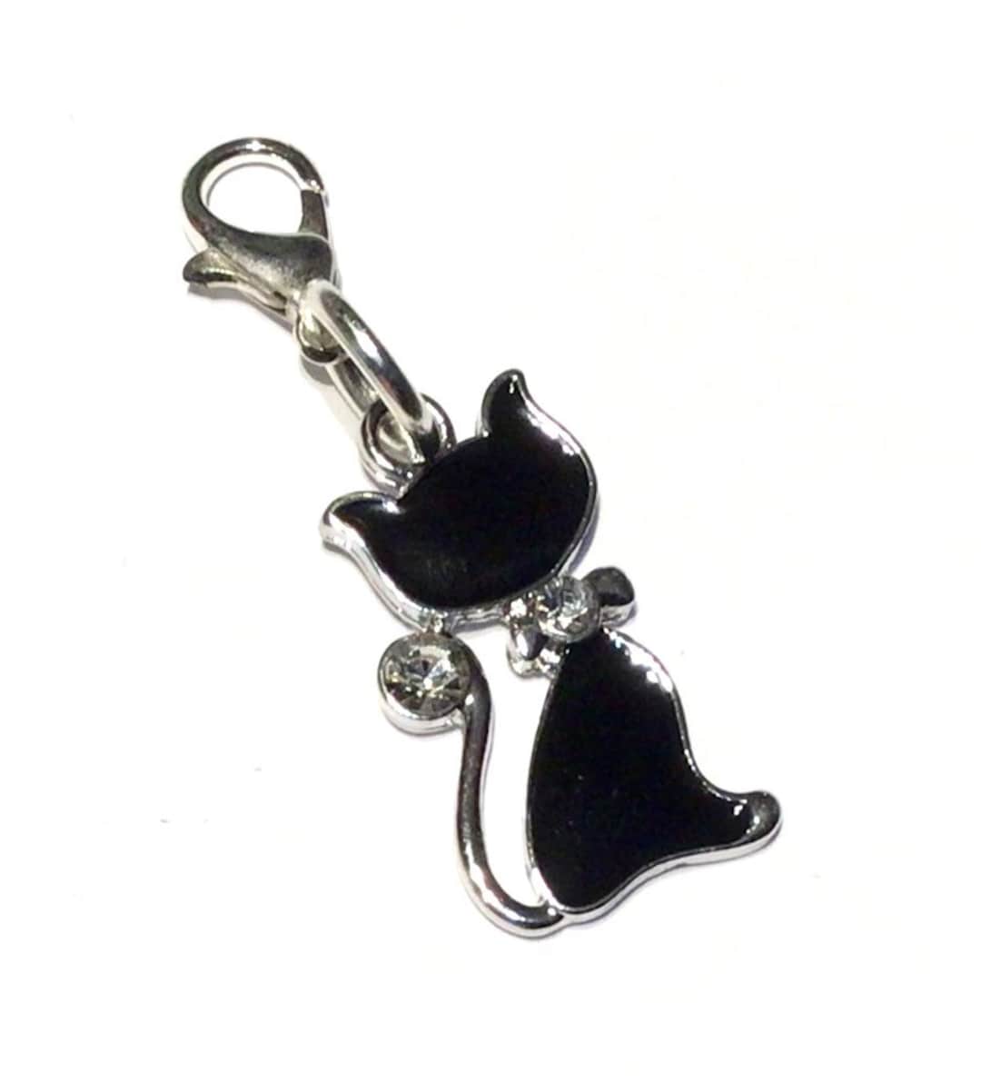 Lucky Black Cat Enamel Zipper Charm Good Luck Kitty Clip-on Silver Zip ...