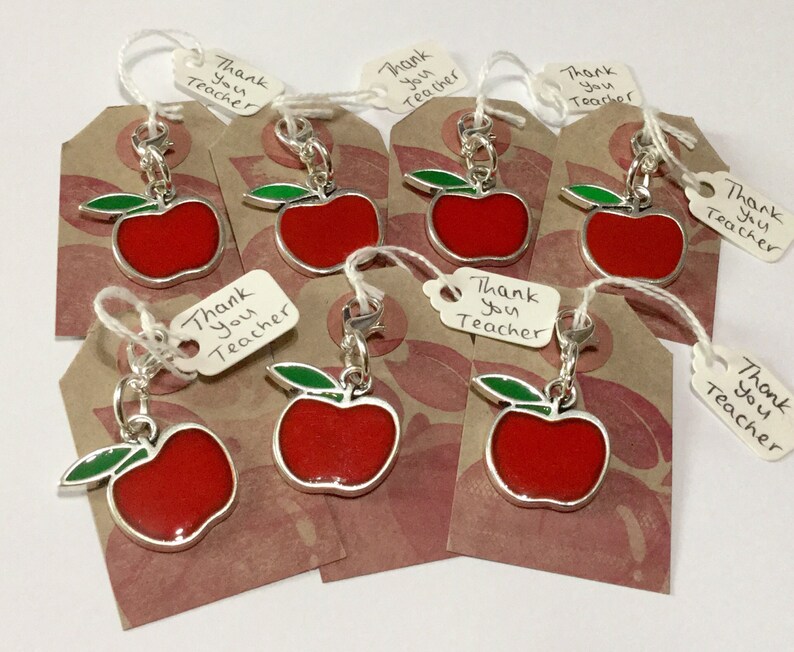 THANK YOU TEACHER Gift Red Apple Zipper Charm Clip to Purse Handbag ...