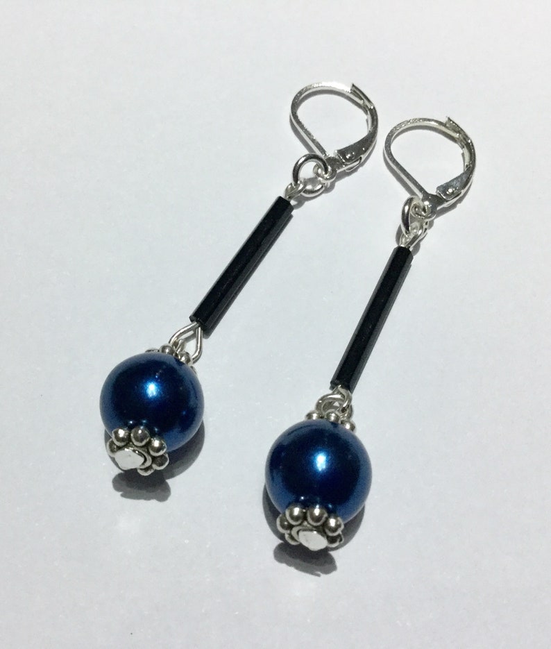 Art Deco 1920s Style Long DARK NAVY BLUE Flapper Earrings Upcycled From ...