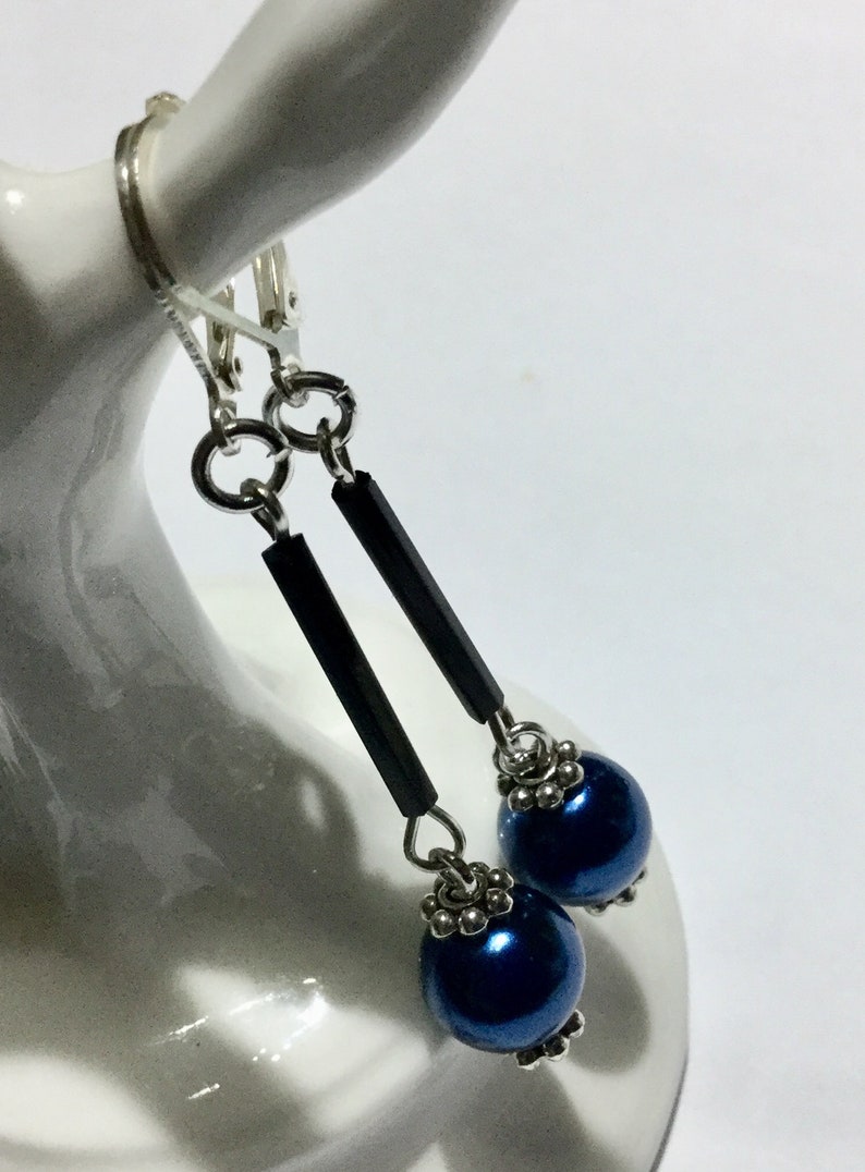 Art Deco 1920s Style Long DARK NAVY BLUE Flapper Earrings Upcycled From ...