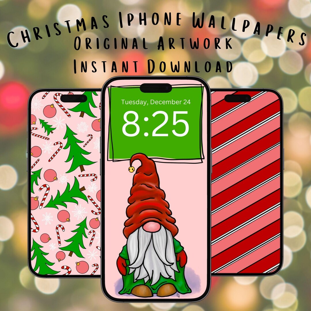 3 Christmas Gnome iPhone Lock Screen and Wallpaper Original Art - Etsy