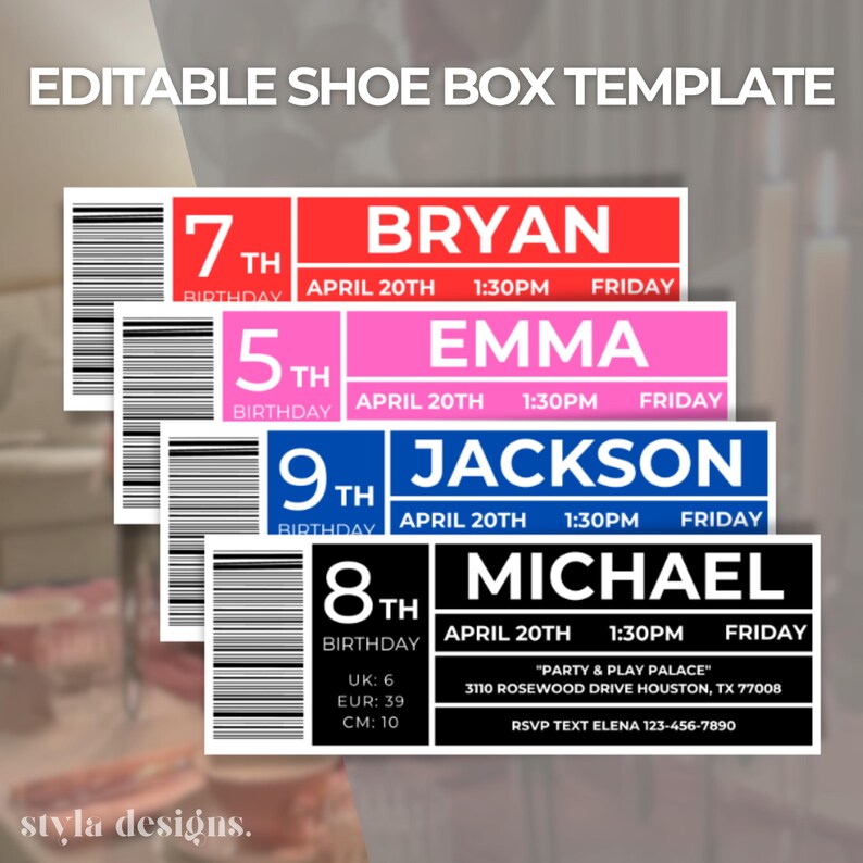 Shoe Sneaker Box Label, Sneaker Box Template, Birthday Shoe Box Label ...
