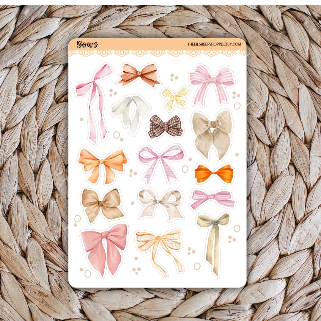 Bow Sticker Sheet - Planner & Journal Stickers- White Matte Stickers - Etsy