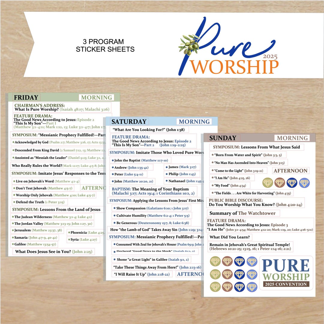 2025 Pure Worship! Convention Program Stickers /talk Titles for Each ...