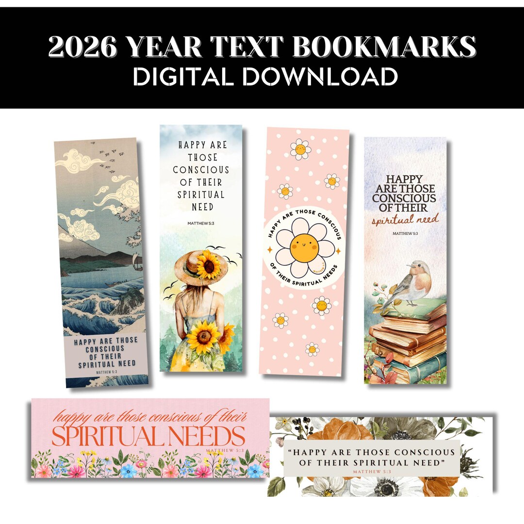 JW 2026 Year Text Bookmark/matthew 5:3/ 6 Bookmark Designs/jw Gift ...